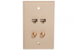 ICC RJ45 Cat 5e, F-Type Wall Plate - 2 Port - Ivory | ShowMeCables.com