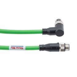 ShowMeCables M12 4 Position D-Coded RA Male/Male Cable, Foil Shielded, 1 FT | ShowMeCables.com