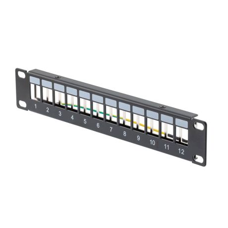 10 Inch Wide 12-Port Modular UTP Patch Panel, 1U, Black | ShowMeCables.com