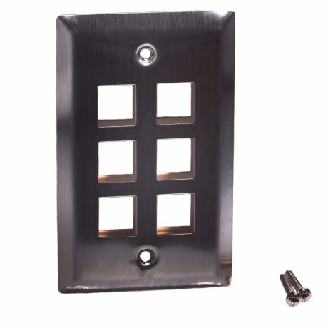 6 Port Keystone Wall Plate - Single Gang - Stainless Steel ...