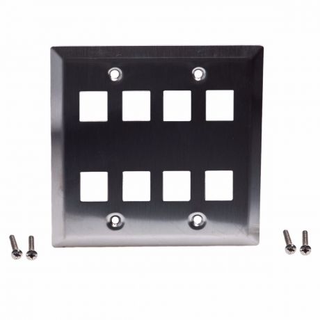 8 Port Wall Plate - Double Gang - Stainless Steel | ShowMeCables.com