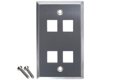 ICC IC107SF4SS 4 Port Keystone Wall Plate - Single Gang - Stainless ...