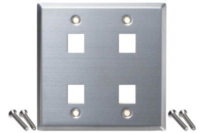 ICC IC107DF4SS 4 Port Keystone Wall Plate - Double Gang - Stainless ...
