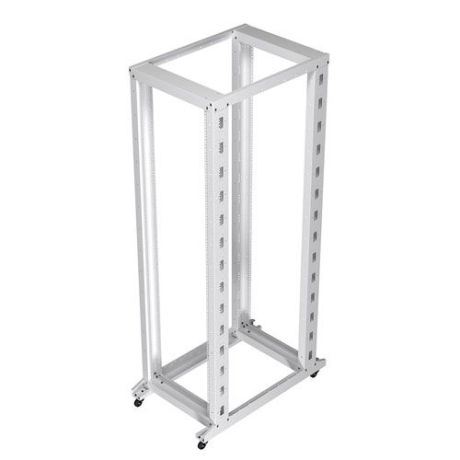 L-com 42U adjustable depth 4-post open frame network rack RAL9003 -Signal White | ShowMeCables.com