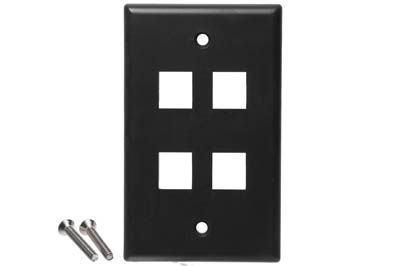 ICC IC107F04BK 4 Port Flat Wall Plate - Single Gang - Black ...