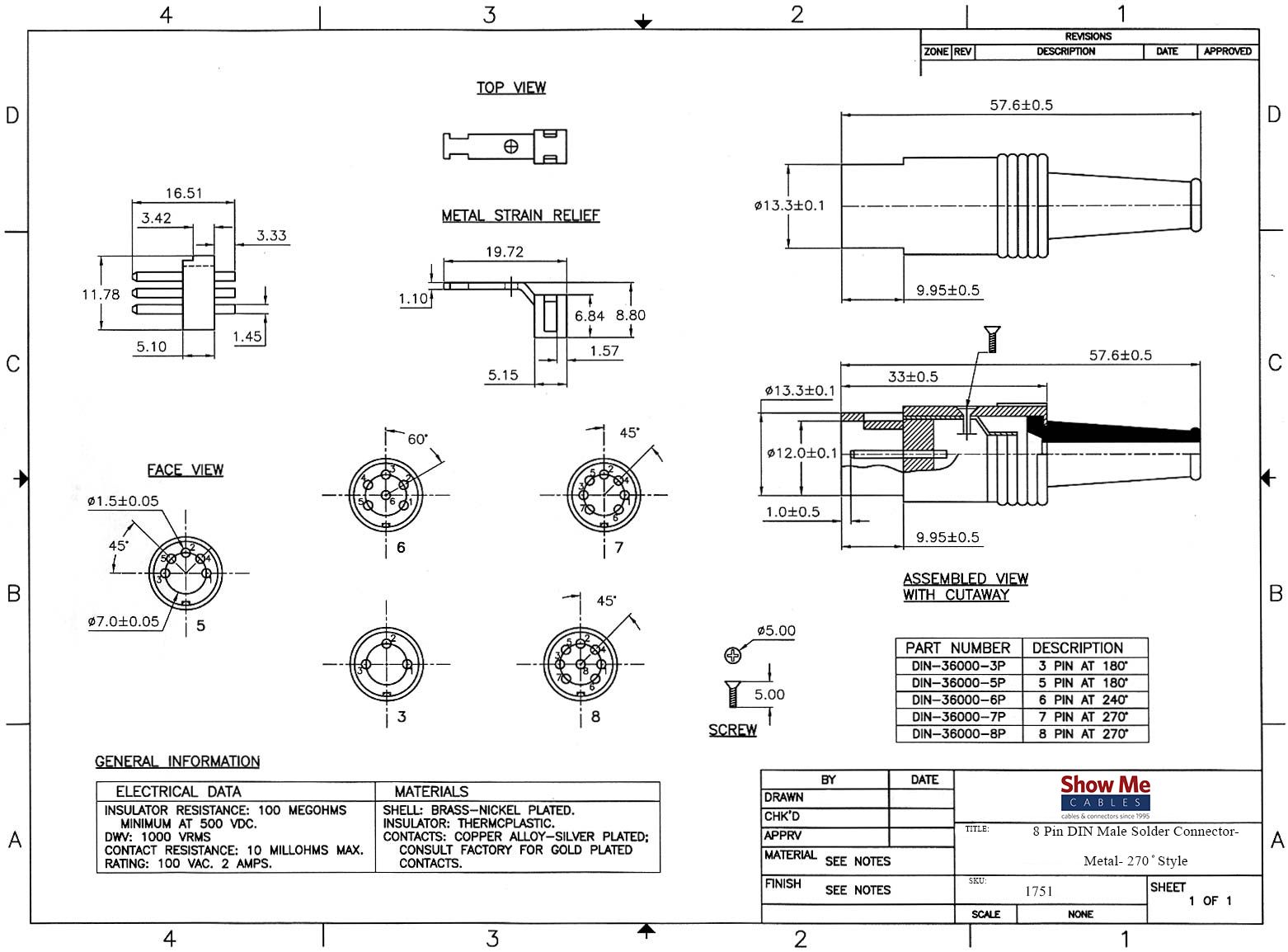 8 Pin DIN Male Solder Connector - Metal - 270° Style | ShowMeCables.com