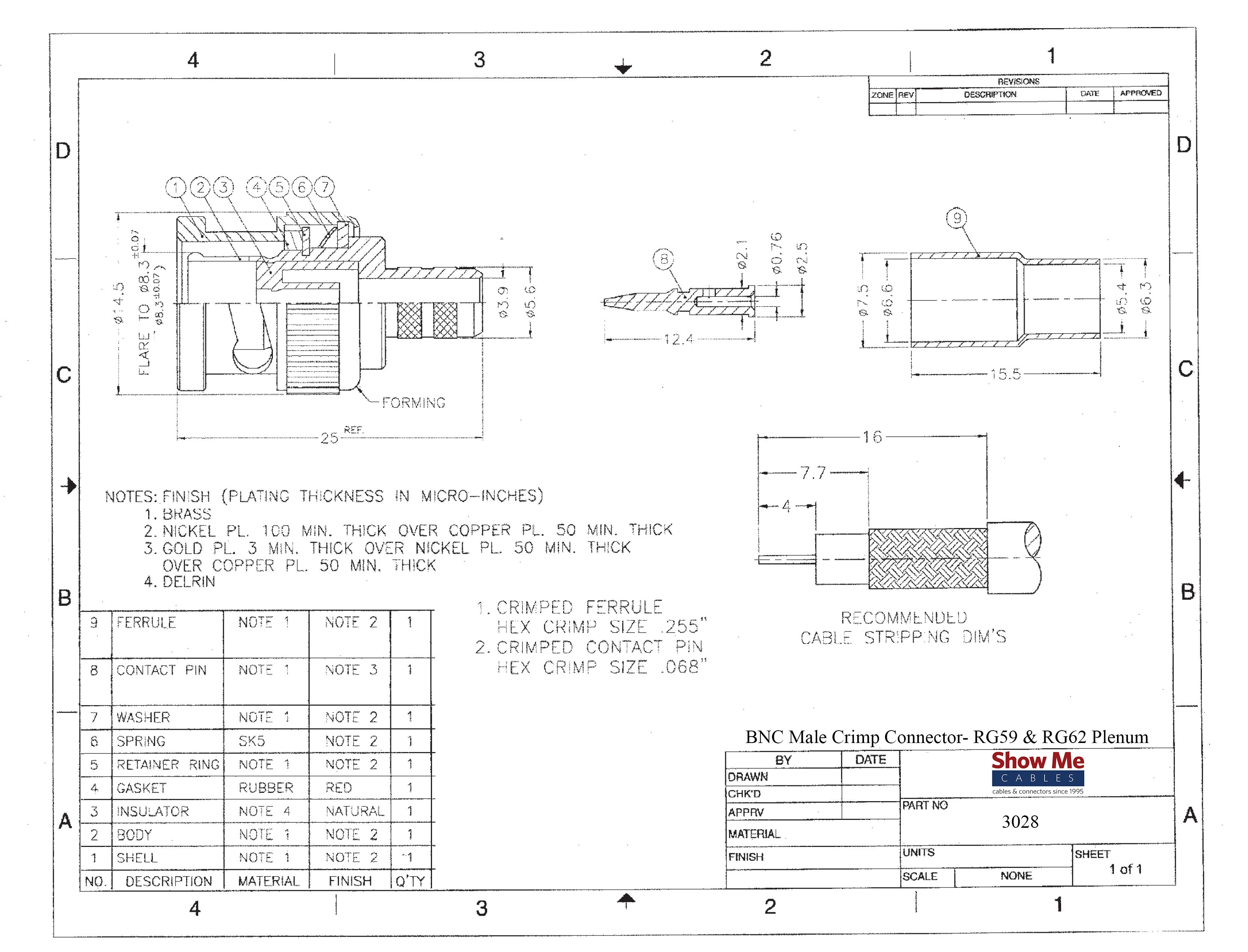 BNC Male Crimp Connector - RG59 & RG62 Plenum | ShowMeCables.com