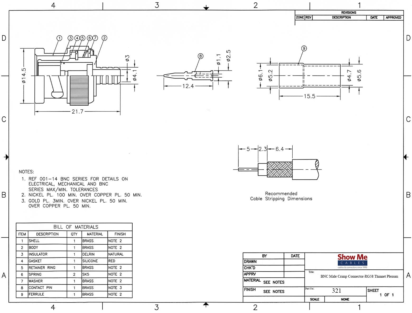 BNC Male Crimp Connector - RG58 Thinnet Plenum | ShowMeCables.com