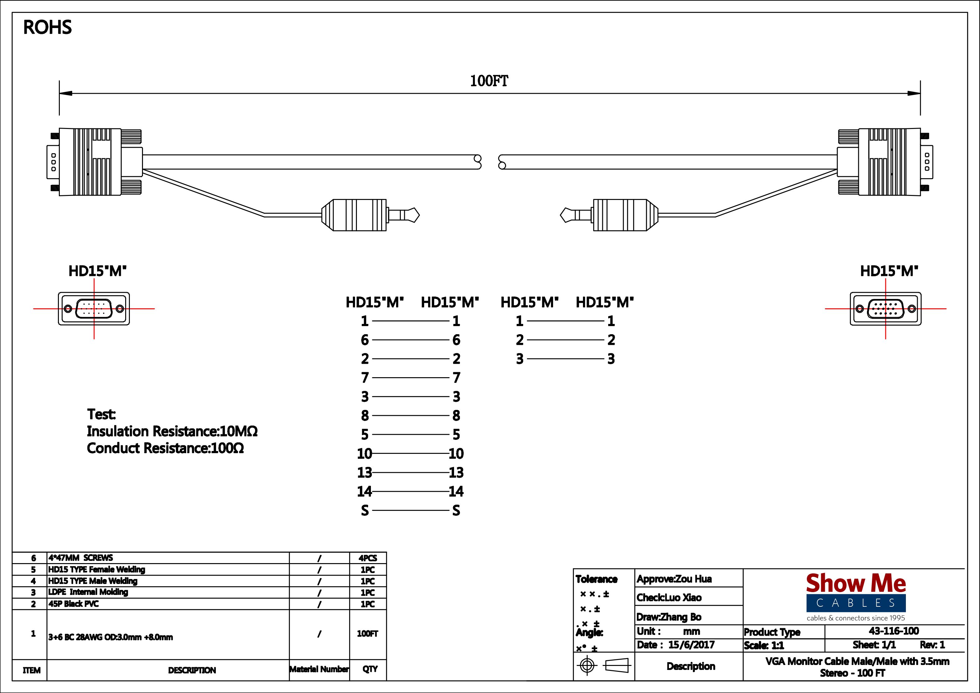 VGA with Audio Cable - 100FT Male to Male VGA Monitor Cable ...