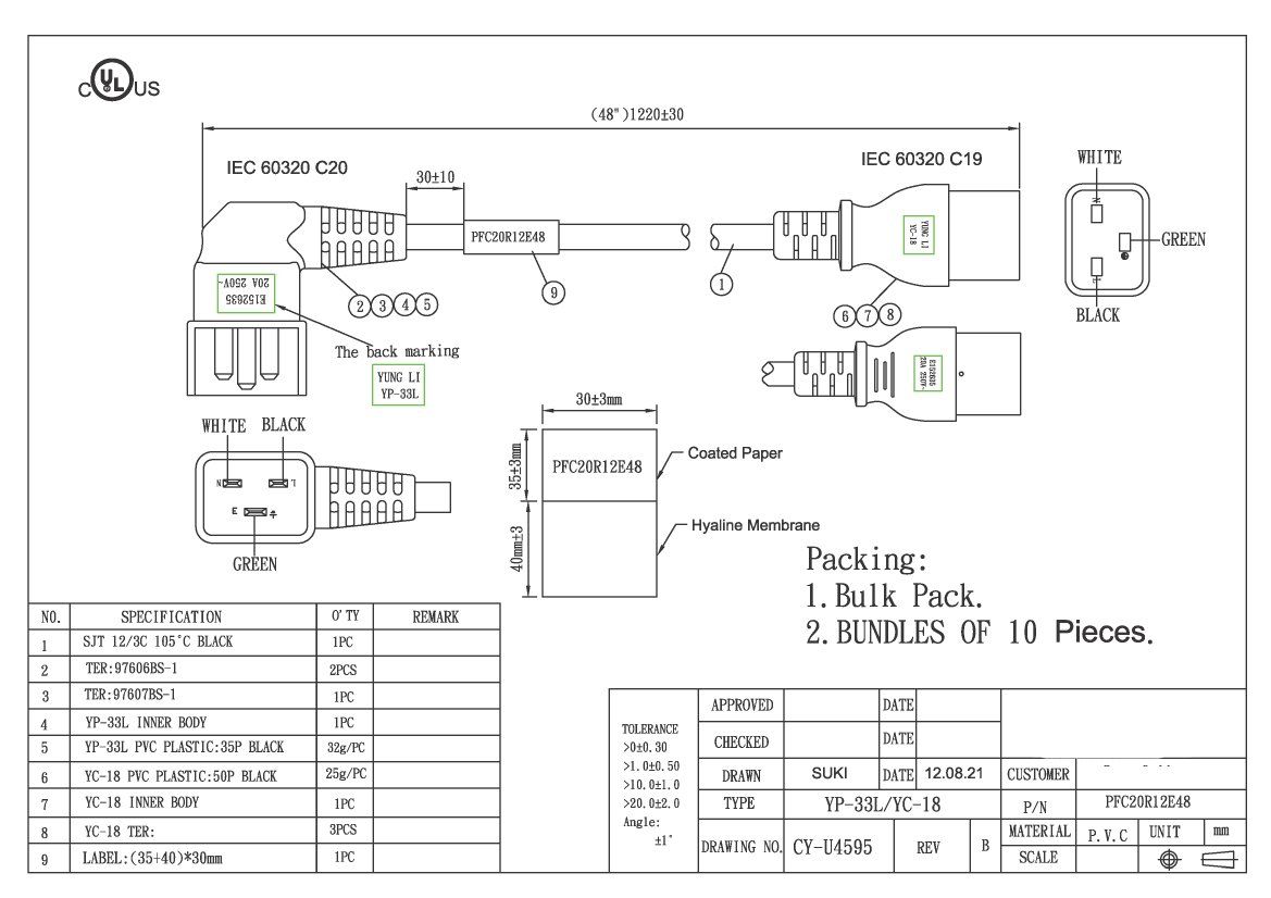 C20 Right Angle to C19 | Server / PDU Power Cord 4 Feet | ShowMeCables.com