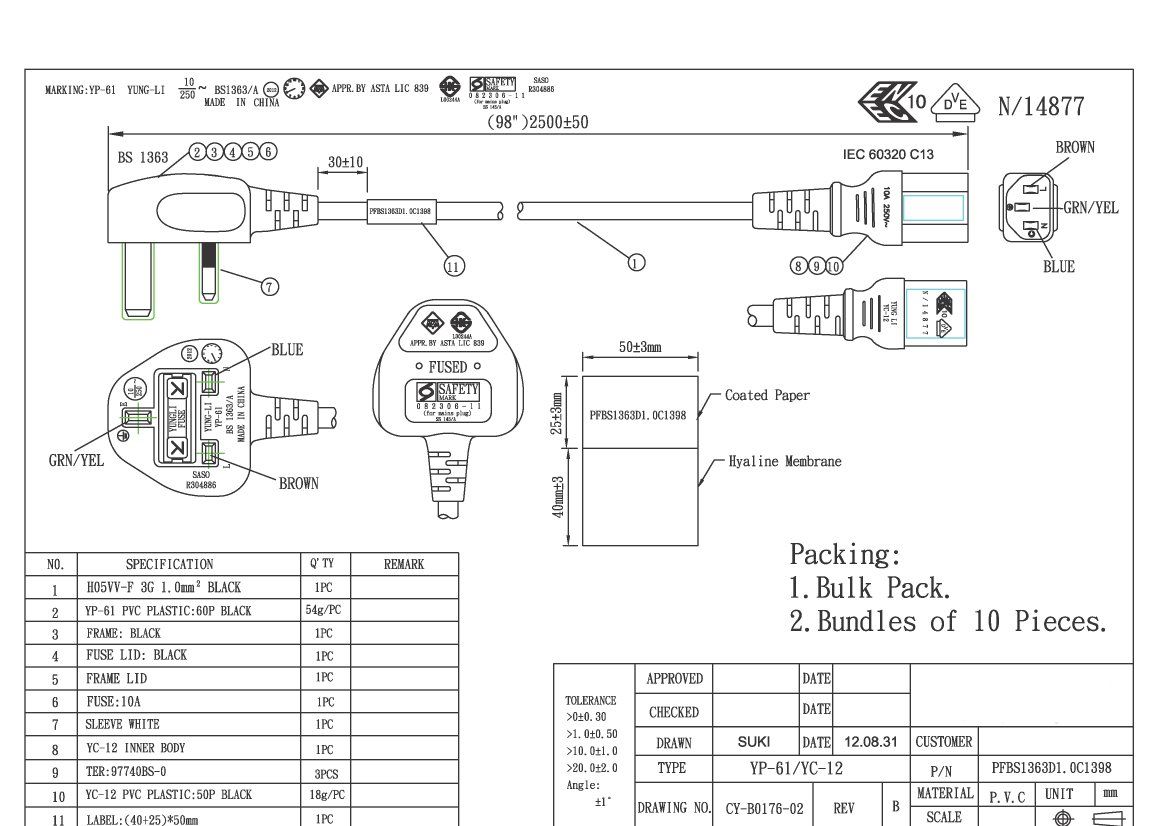 International Power Cord - BS 1363 to C13 2.5M Power Cable ...