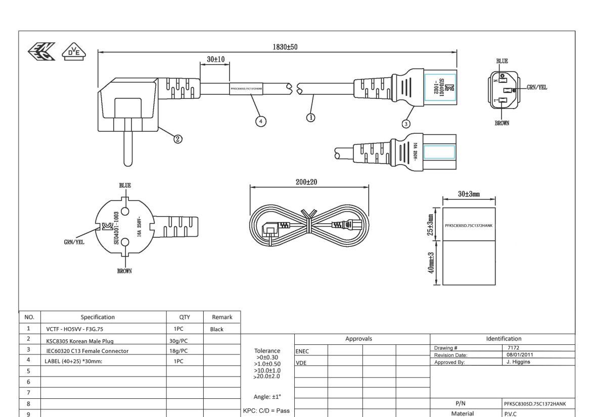 10 Amp Black KSC8305 to C13 | International Power Cord | ShowMeCables.com