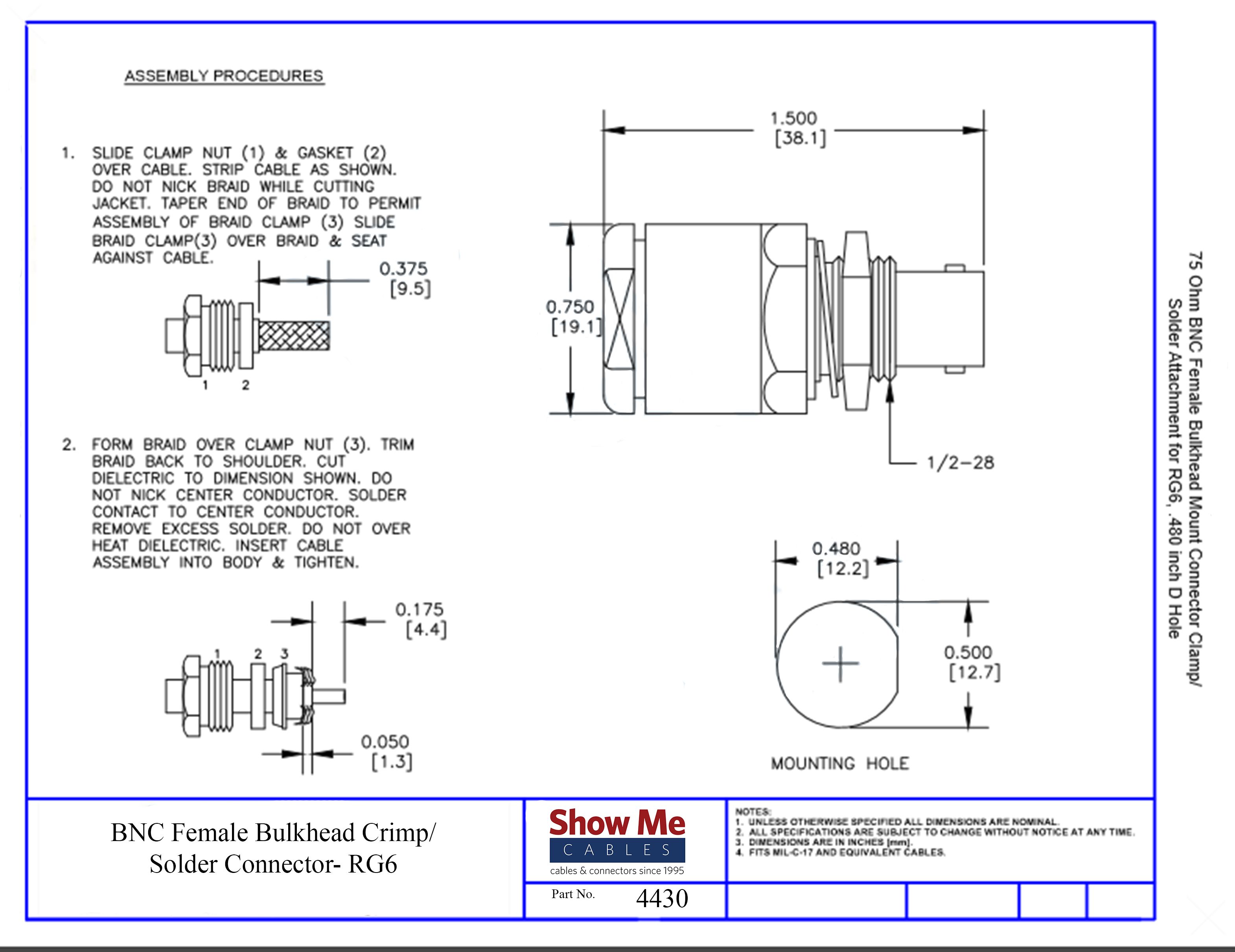 BNC Female Bulkhead Crimp / Solder Connector - RG6 | ShowMeCables.com