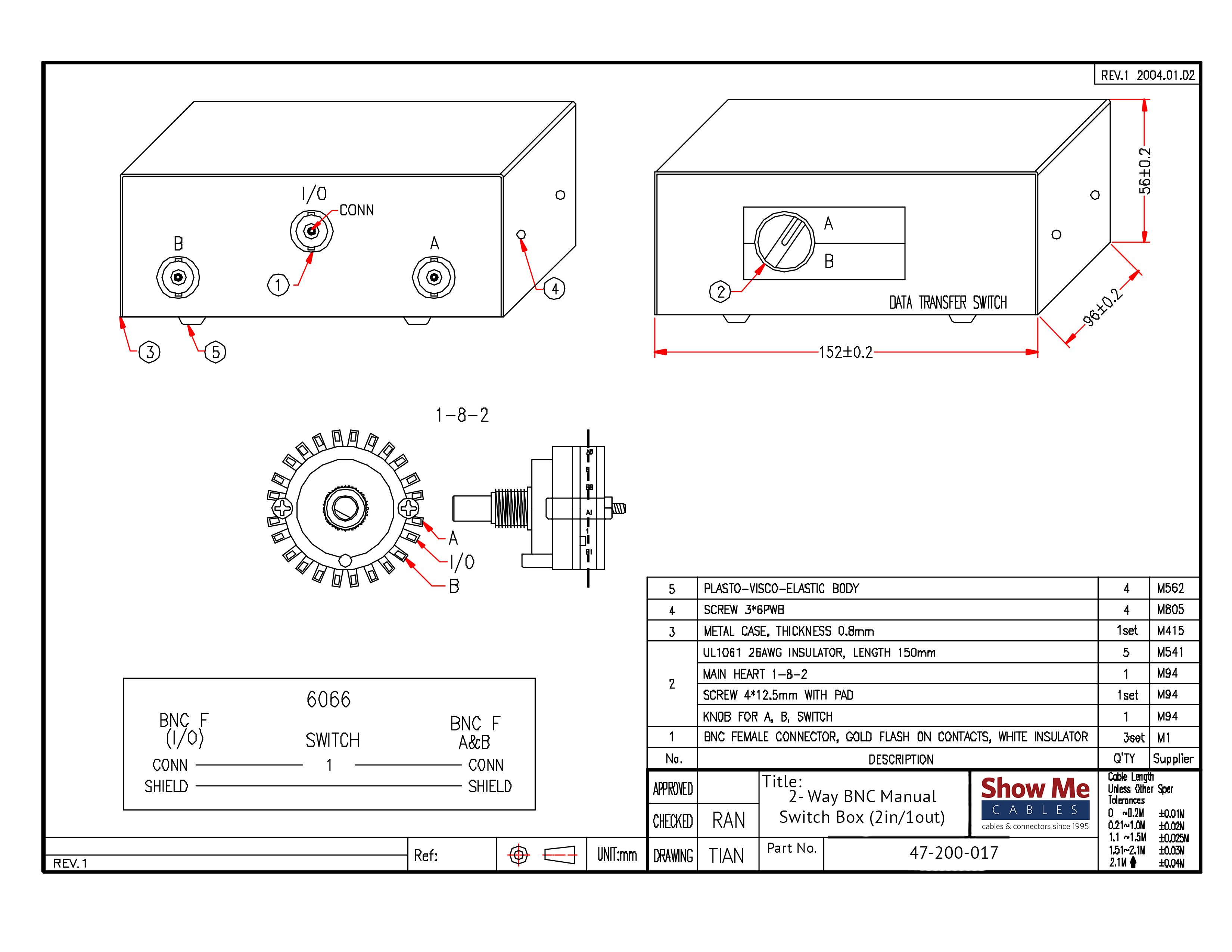2-Way BNC Manual Switch Box (2in/1out) | ShowMeCables.com