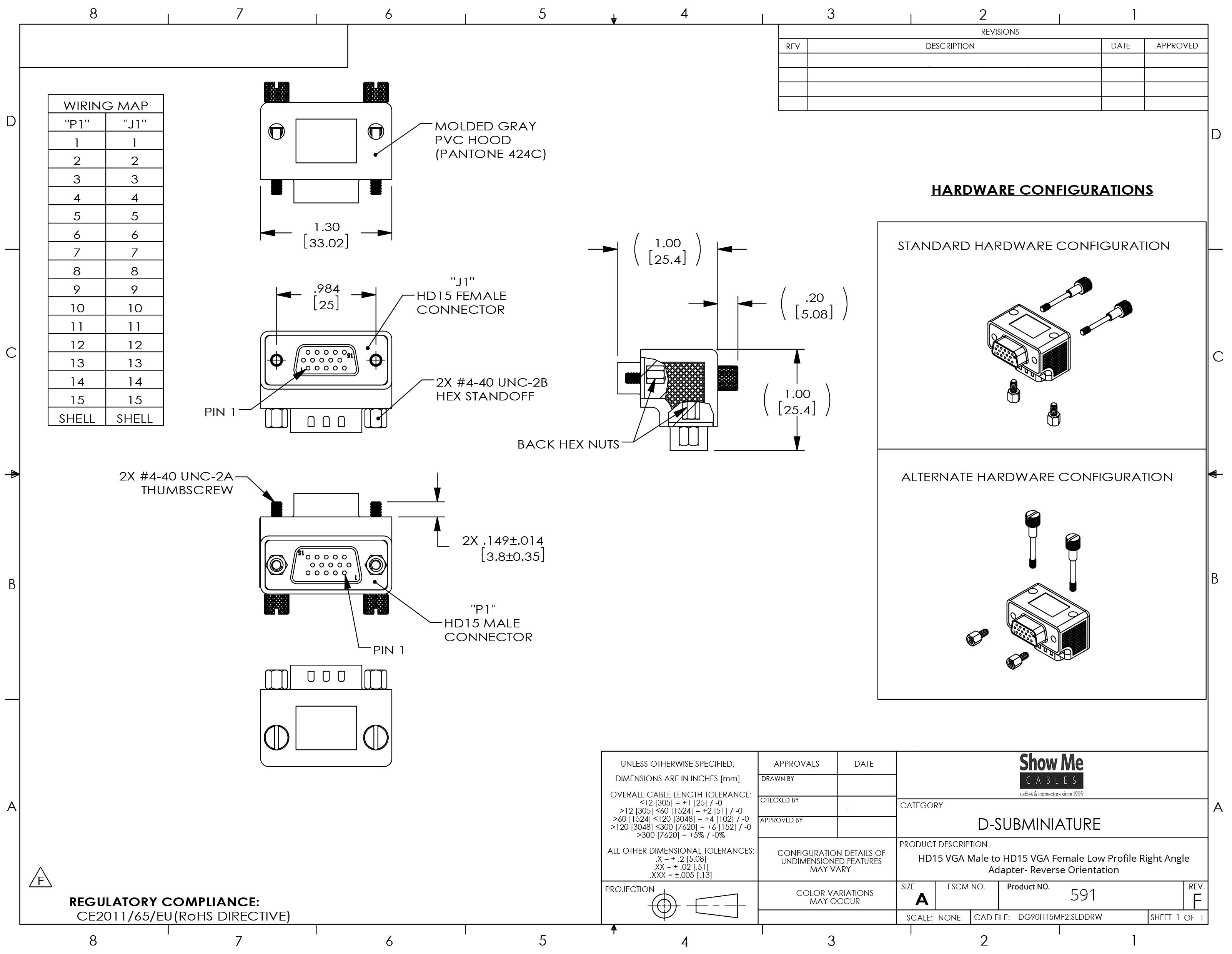 HD15 VGA Male to HD15 VGA Female Low Profile Right Angle Adapter ...