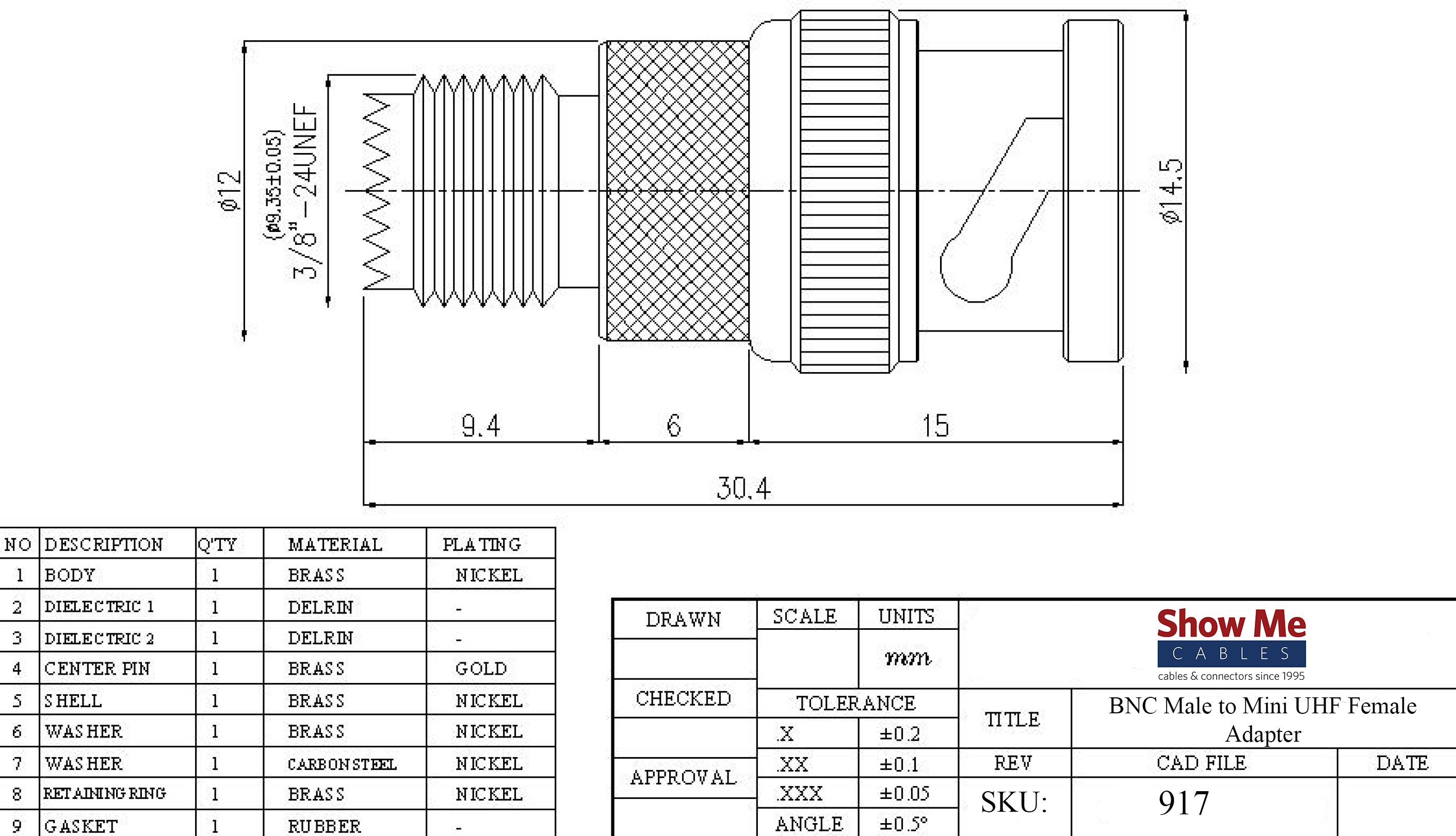 BNC Male to Mini UHF Female Adapter | ShowMeCables.com